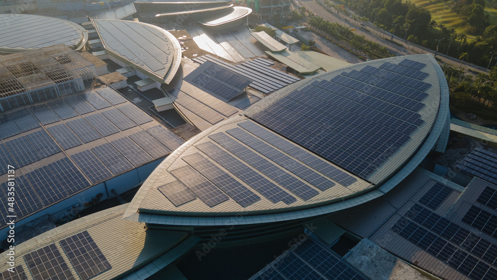 KL, MALAYSIA - JANUARY 16th, 2021 : Aerial cinematic view of a solar ...