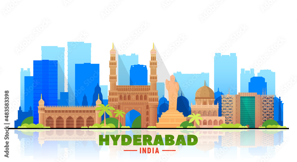 Poster Hyderabad India skyline with panorama in white background – Wall ...