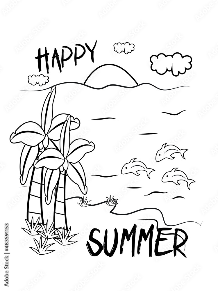 HAPPY SUMMER COLORING PAGE,HALLO SUMMER BACKGROUND,SUMMER VECTOR DESIGN ...