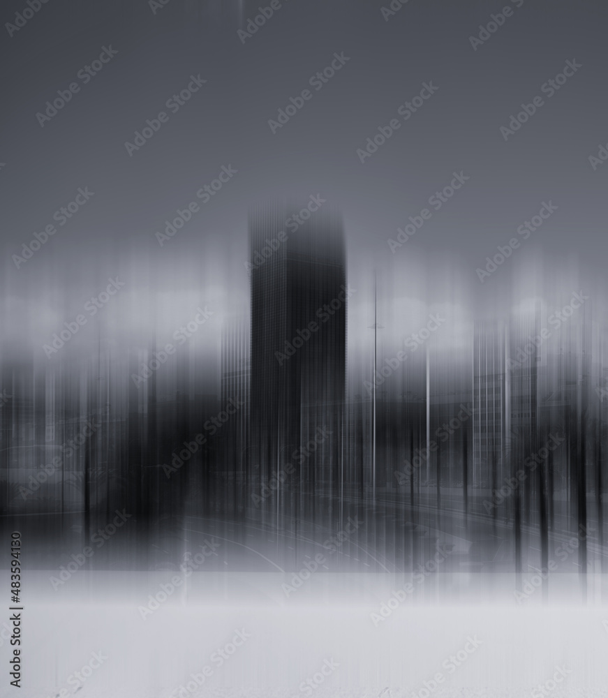 Skyline abstracto y difuminado en blanco y negro. Stock Illustration ...