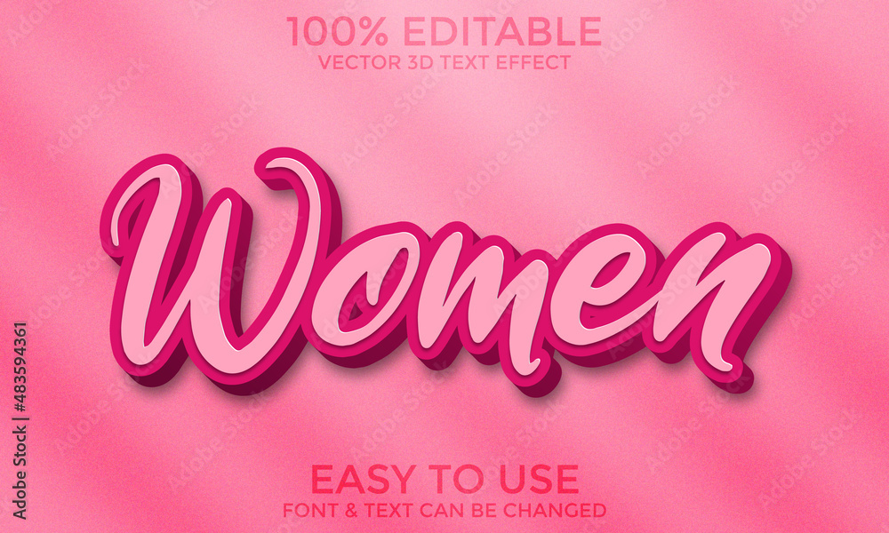 women day editable font style 3d text effect Stock Vector | Adobe Stock