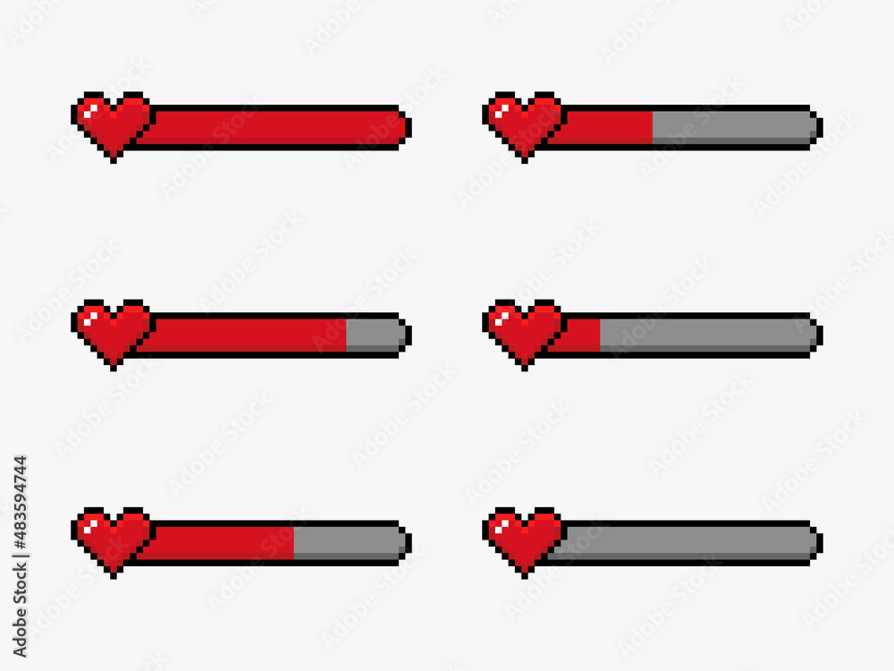 Pixel art life bar for pixel game Stock Vector | Adobe Stock