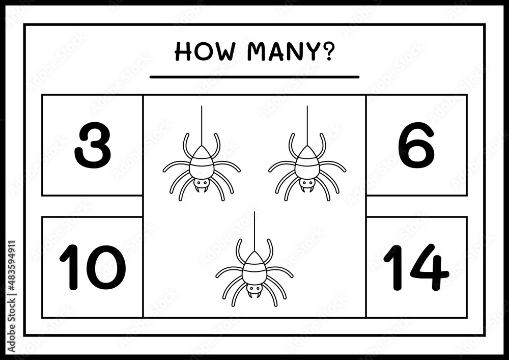How many Spider, game for children. Vector illustration, printable ...