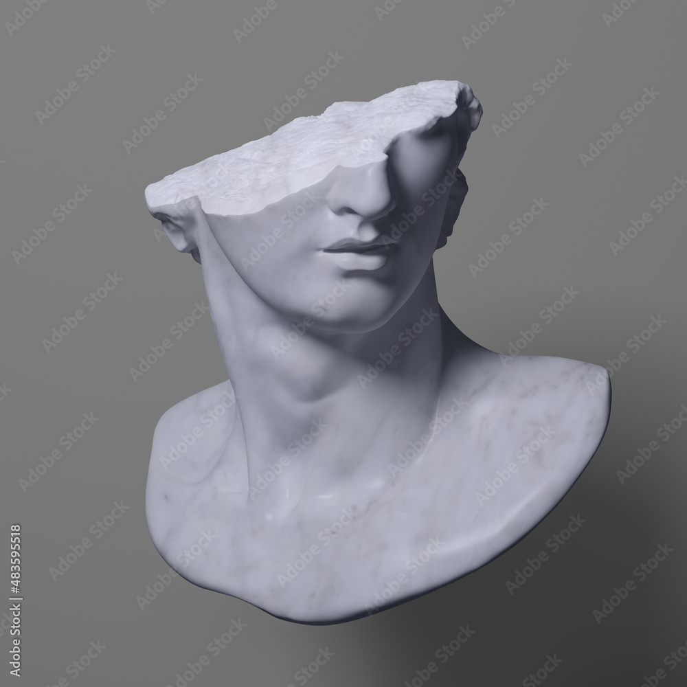 3D rendering illustration of a broken marble fragment of head sculpture ...