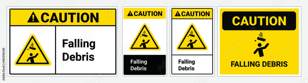 Caution Falling Debris. Vector sign Yellow triangle symbol. Stock ...