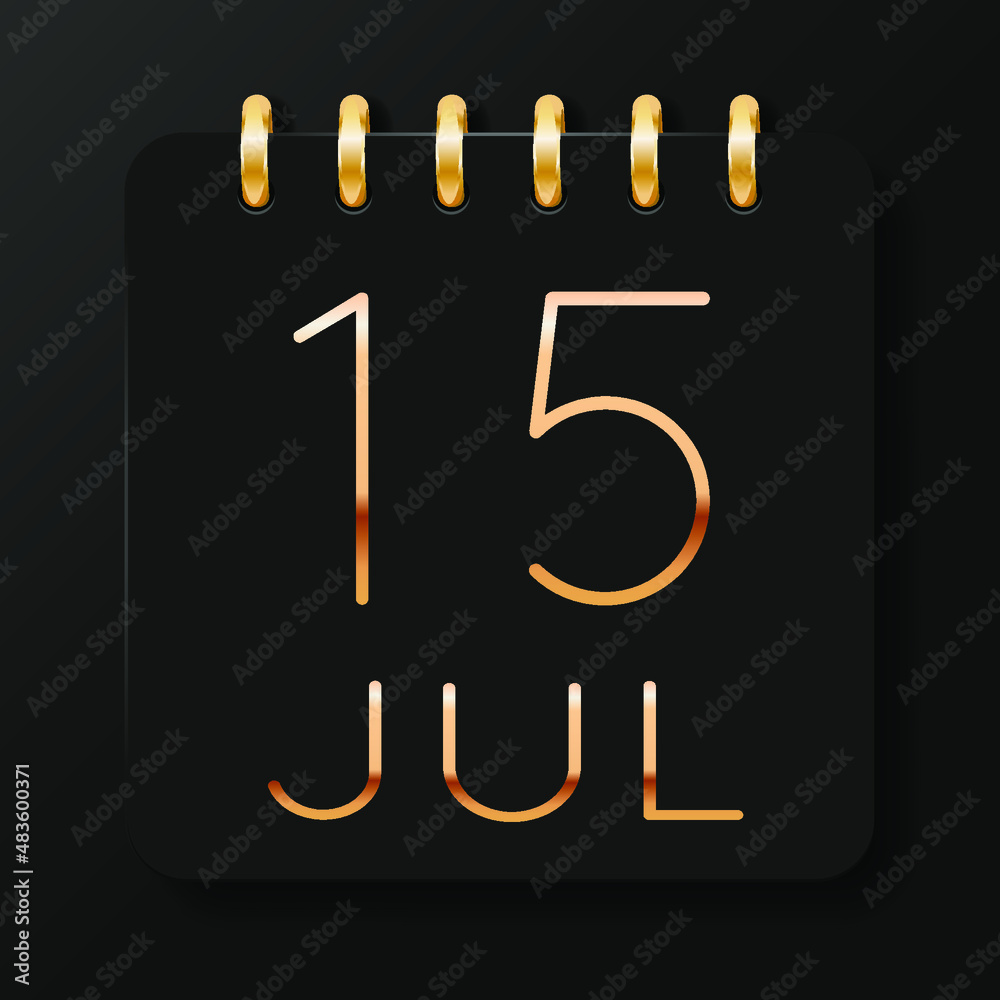 15 day of the month. July. Luxury calendar daily icon. Date day week ...