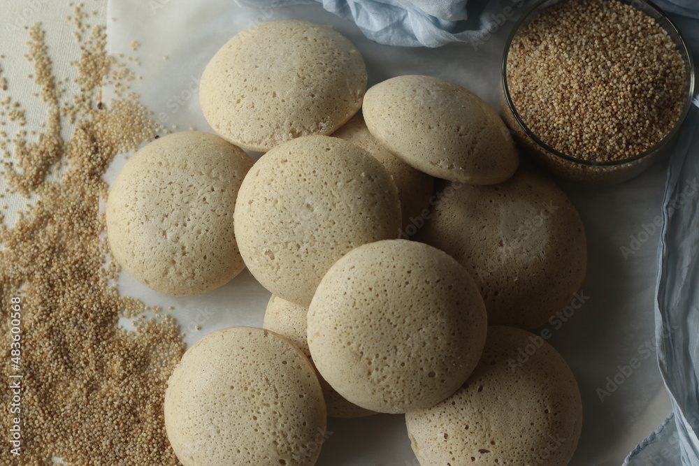 Steamed Little millet cakes or little millet idli. Made with a ...