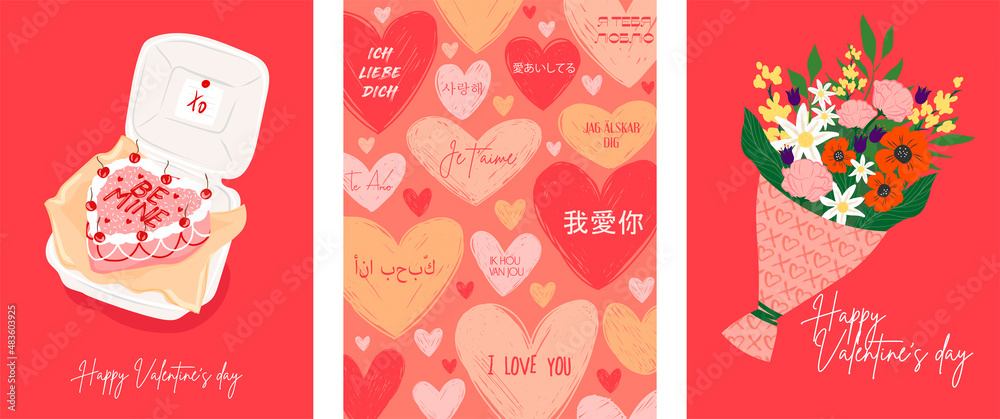 Valentine's Day! February 14. Set of vector cute illustrations of a ...
