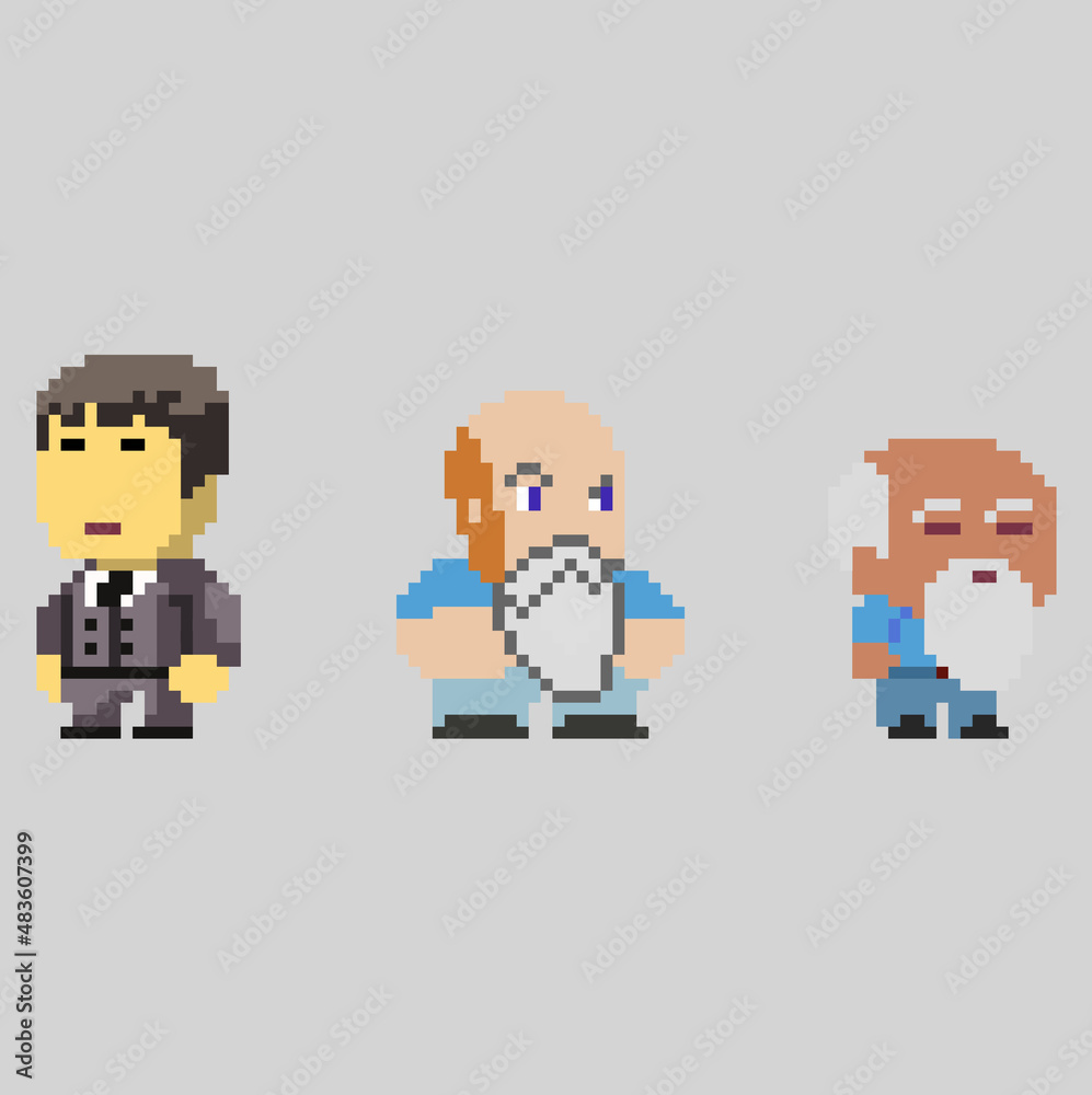 Set of pixel men characters in art style Stock Vector | Adobe Stock