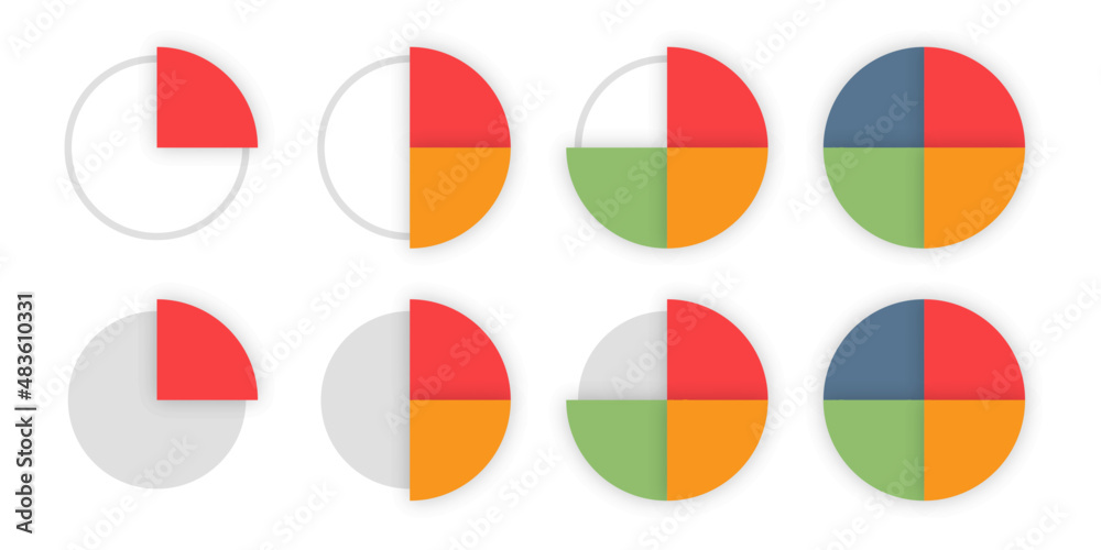 Pie charts diagrams. Set of different graph color circles isolated ...