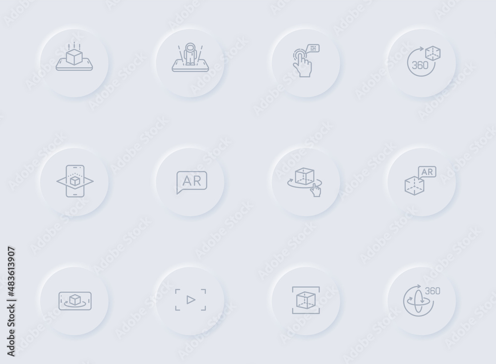 augmented reality gray vector icons on round rubber buttons. virtual ...