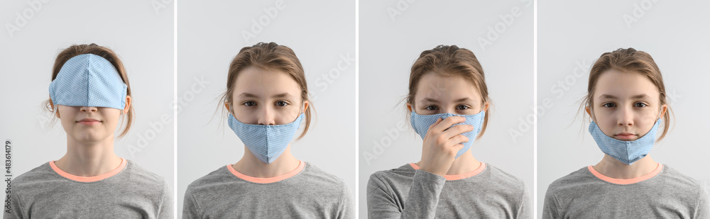 How to NOT wear a face covering or mask. Attractive fair-haired teenage ...