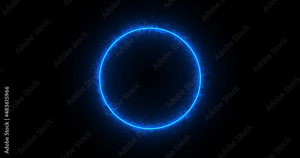 blue ring of lightning, energy neon on a black background. 3d image ...