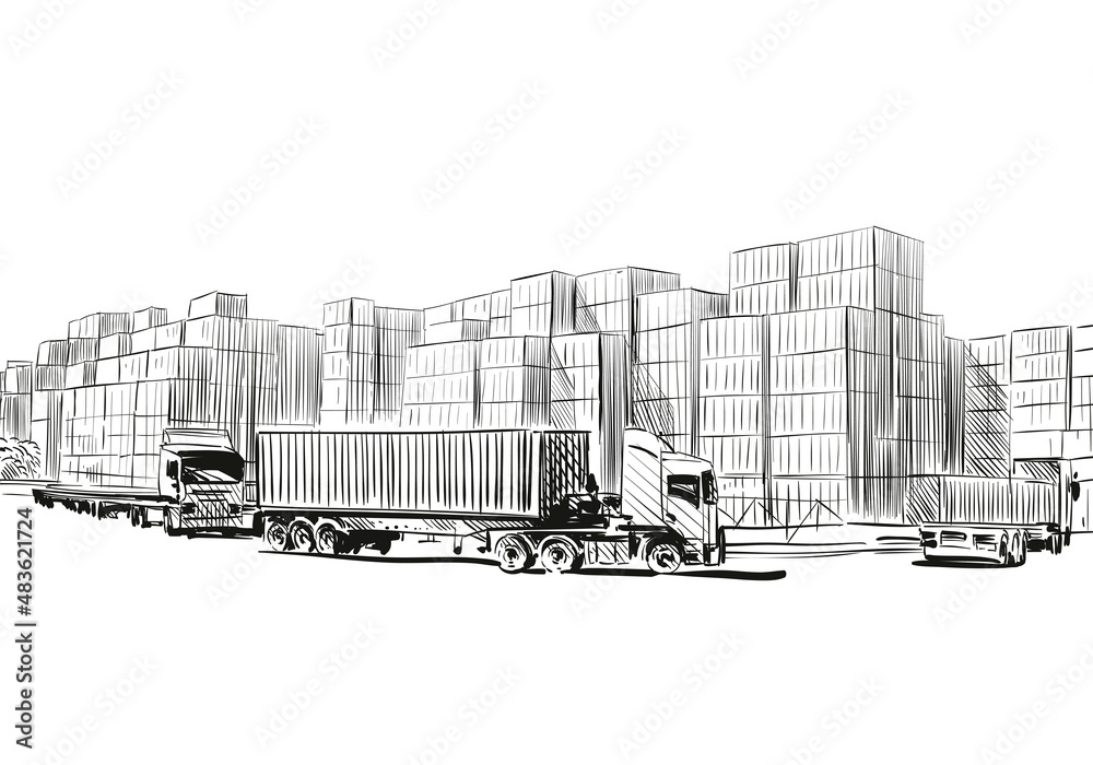 Storage containers in the port. Delivery of cargo container ship. Hand ...