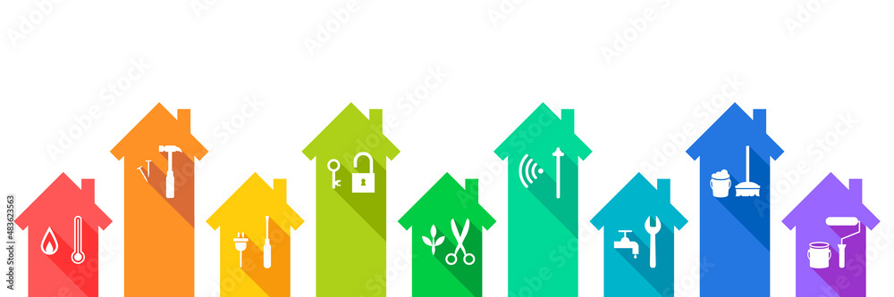 House set with work tool icons as building, construction industry ...