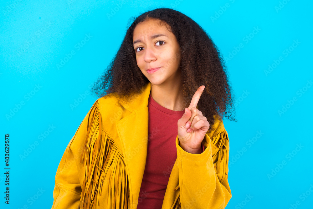No sign gesture. Closeup portrait unhappy African teenager girl wearing ...