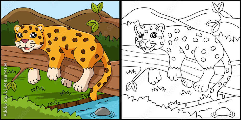Jaguar Coloring Page Vector Illustration Stock Vector | Adobe Stock