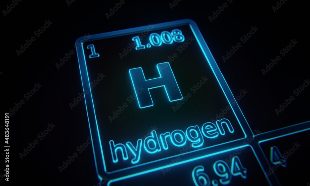Focus on chemical element Hydrogen illuminated in periodic table of ...