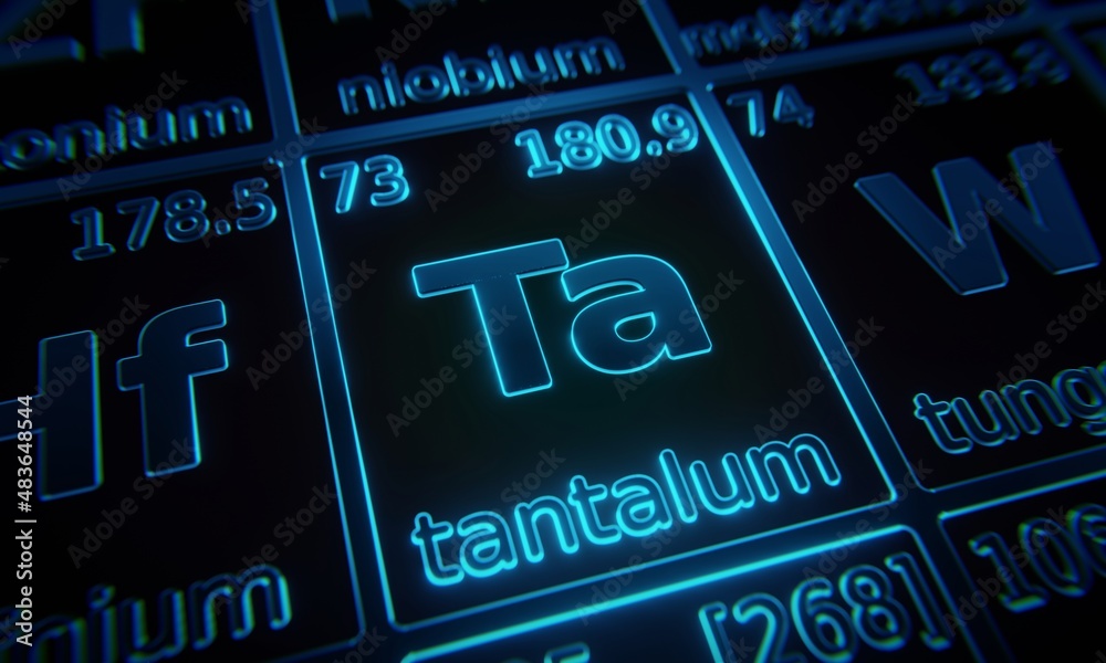 Focus on chemical element Tantalum illuminated in periodic table of ...