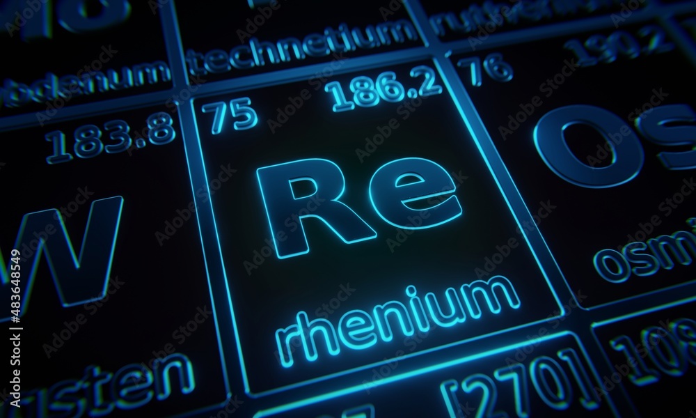 Focus on chemical element Rhenium illuminated in periodic table of ...