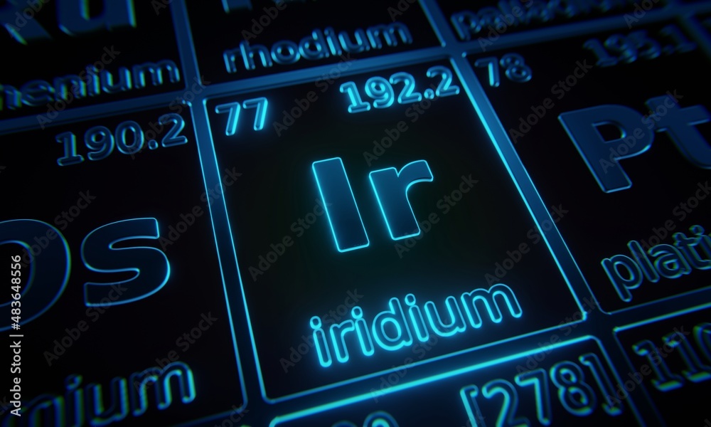 Focus on chemical element Iridium illuminated in periodic table of ...