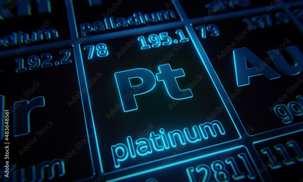 Focus on chemical element Platinum illuminated in periodic table of ...