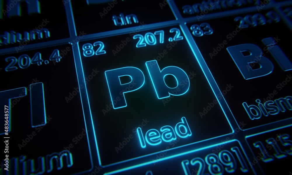 Focus on chemical element Lead illuminated in periodic table of ...