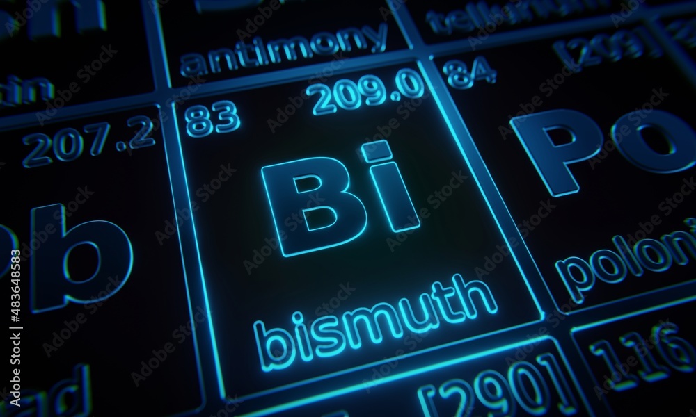 Focus on chemical element Bismuth illuminated in periodic table of ...