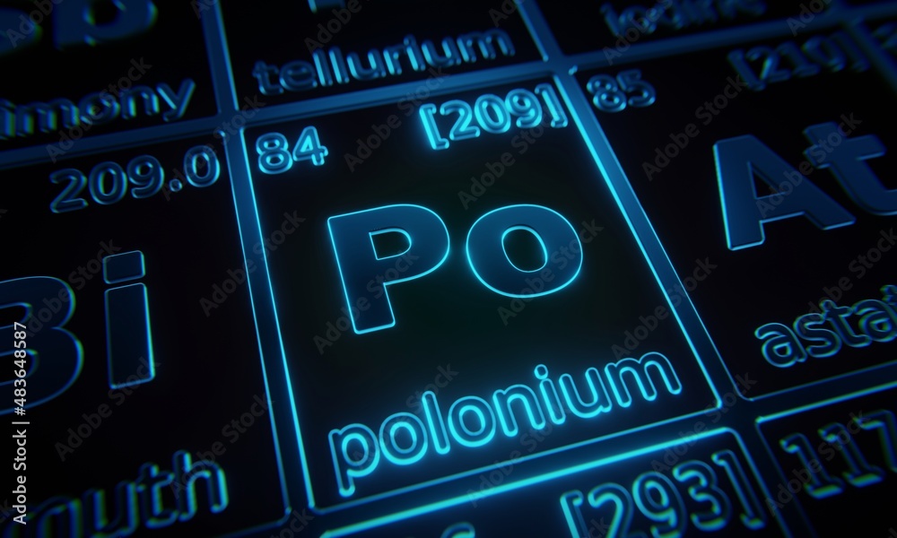 Focus on chemical element Polonium illuminated in periodic table of ...