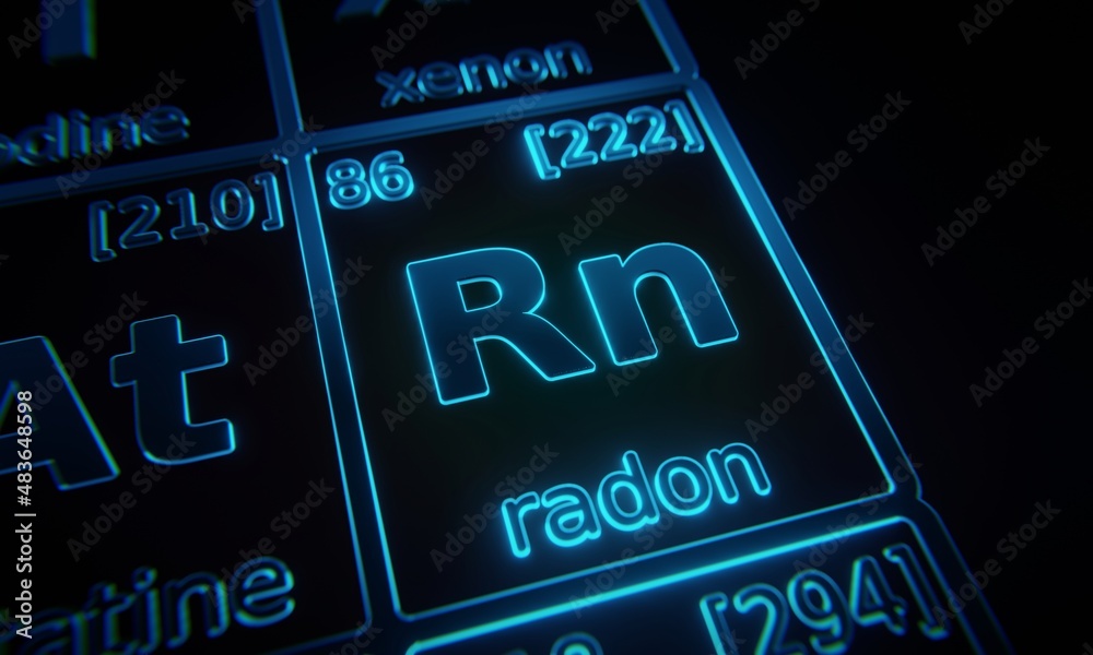 Focus on chemical element Radon illuminated in periodic table of ...
