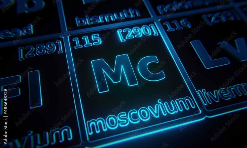 Focus on chemical element Moscovium illuminated in periodic table of ...