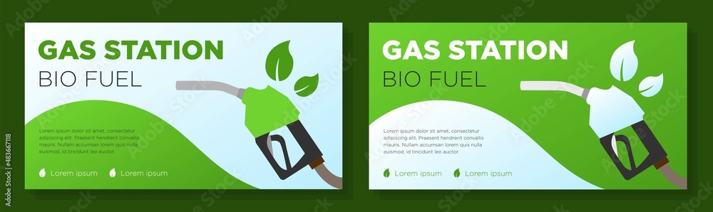 Bio fuel gas station banner template set, ecological renewable energy ...