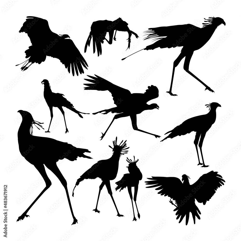 Secretary bird silhouettes. Good use for symbol, logo, icon, mascot ...