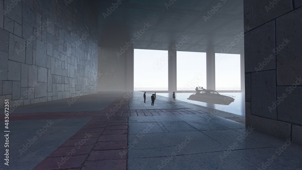 liminal space giant structure Stock Illustration | Adobe Stock