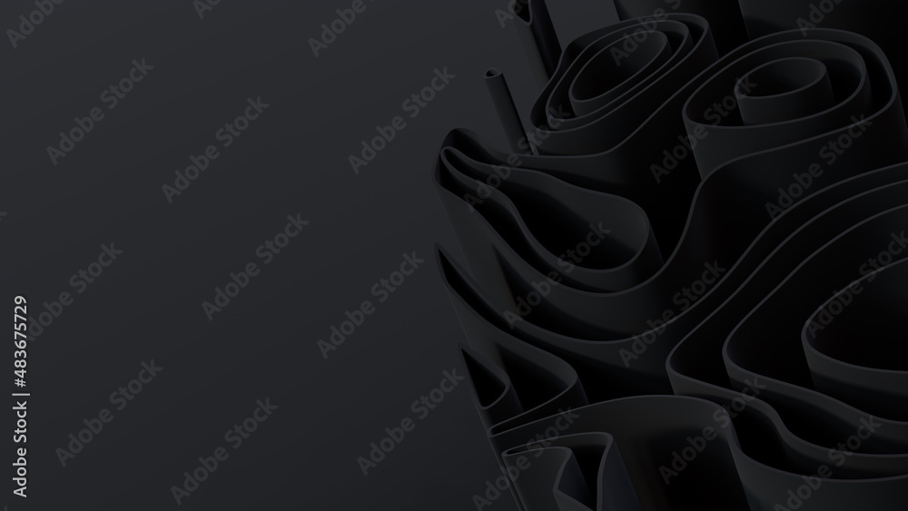 Abstract wallpaper formed from Black 3D Waves. Dark 3D Render with copy ...