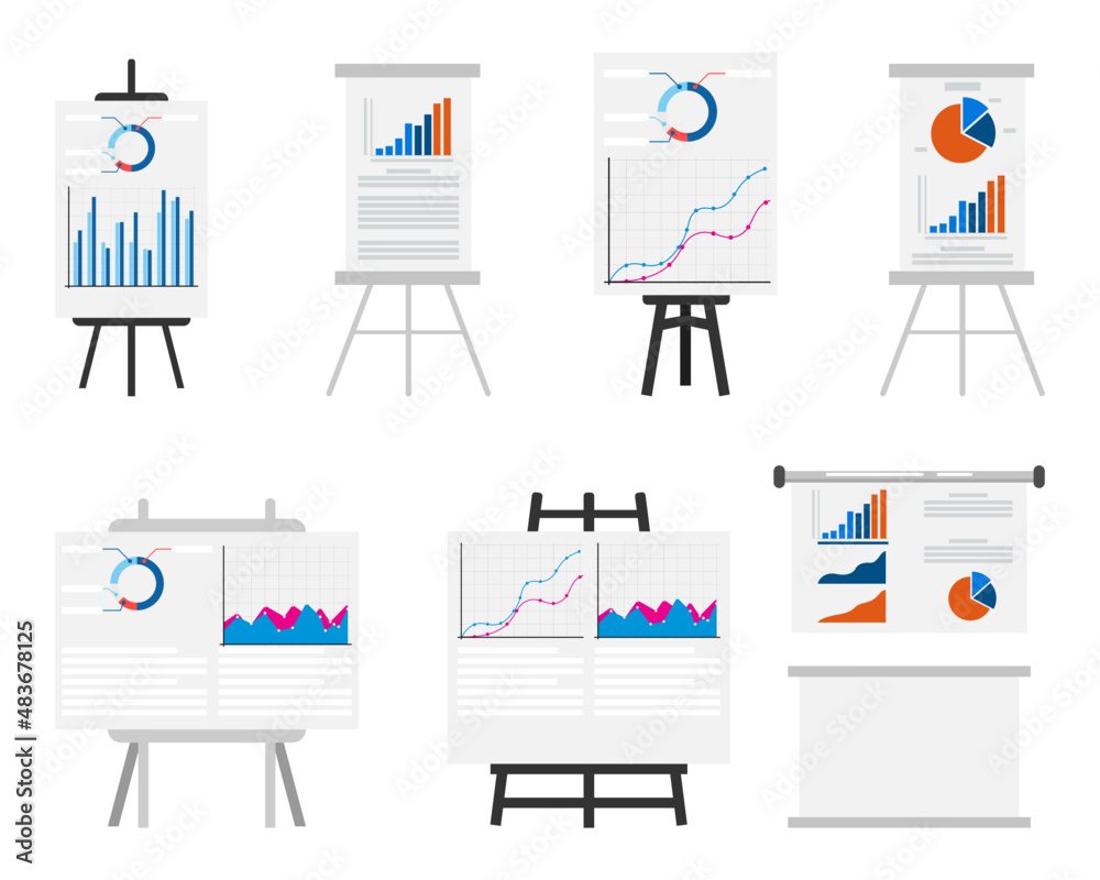 Blank presentation board with different size and shape with graph and ...