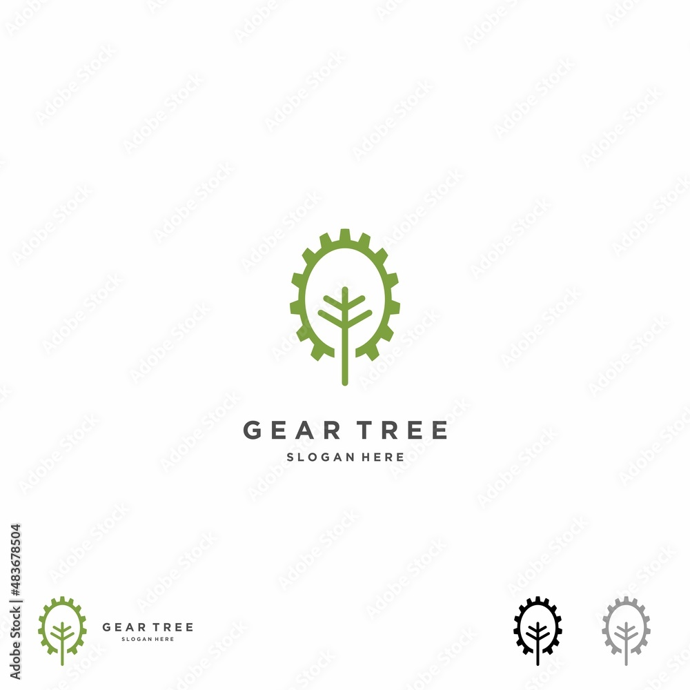 gear tree logo design on isolated background. eco industry logo concept ...