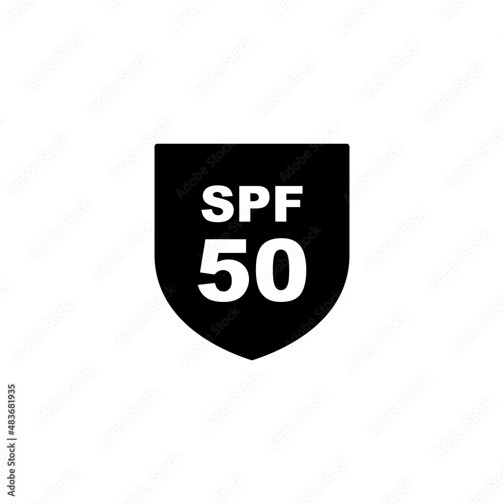 Sun protection SPF 50 simple flat icon vector. SPF 50 icon. Shield icon ...