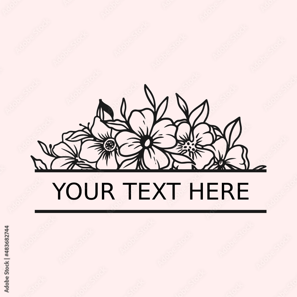 Split monogram floral frame, Hand drawn leaf split, hand drawn split ...