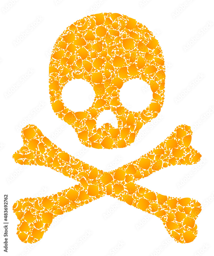 Vector gold death skull mosaic icon. Death skull is isolated on a white ...