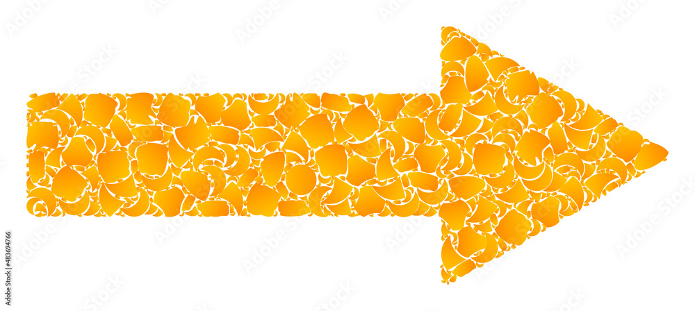Vector gold right arrow mosaic icon. Right arrow is isolated on a white ...