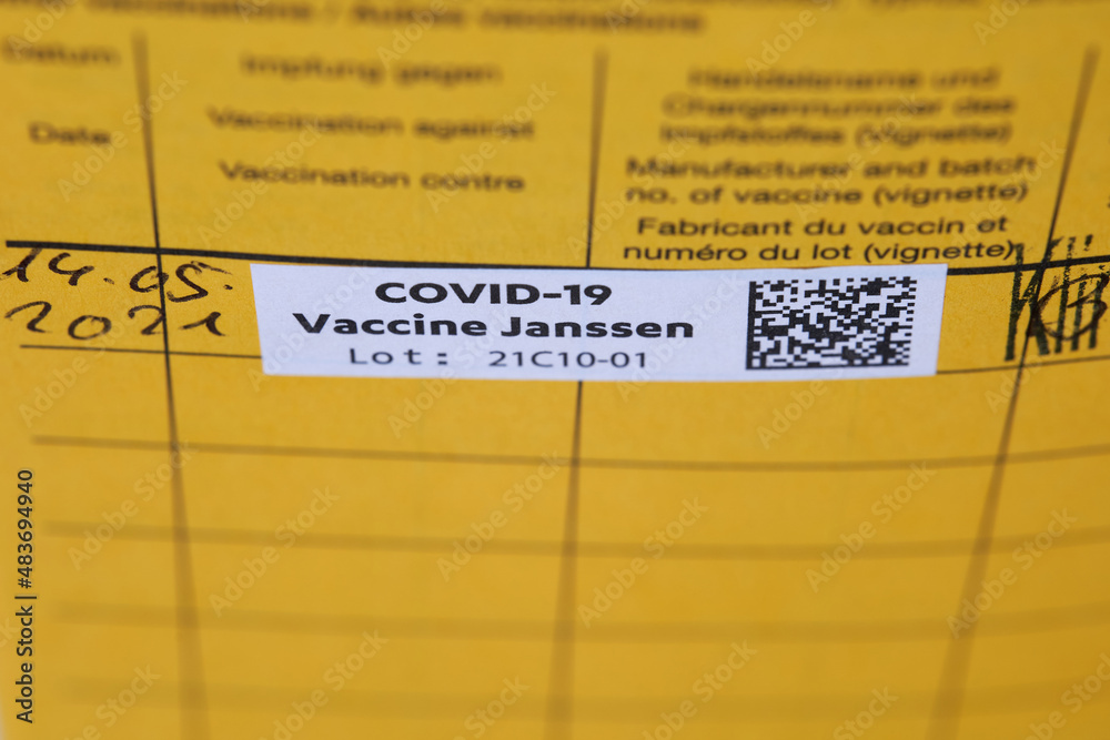 1 White Sticker in a vaccination card. Confirmation of vaccination ...