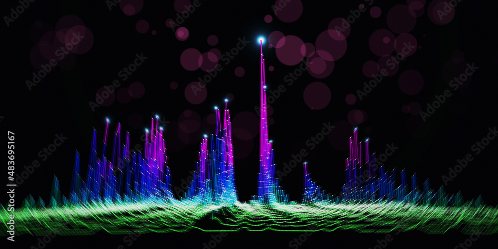 Abstract Technology Background With Noisy Algorithm Color Lines On Dark Analytics Data