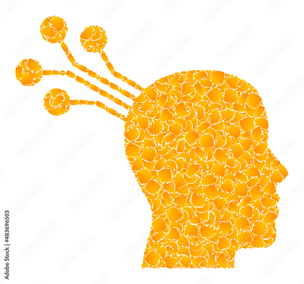 Vector gold brain machine interface mosaic icon. Brain machine ...