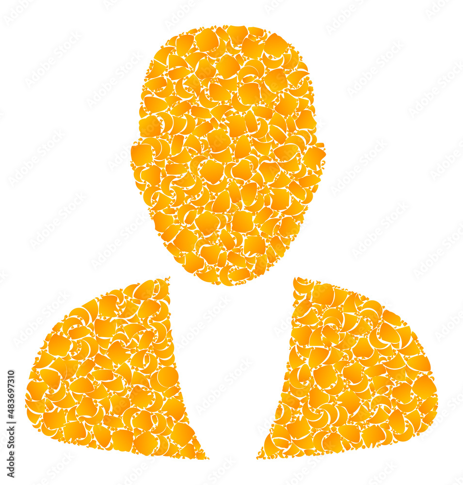 Vector gold guy person mosaic icon. Guy person is isolated on a white ...