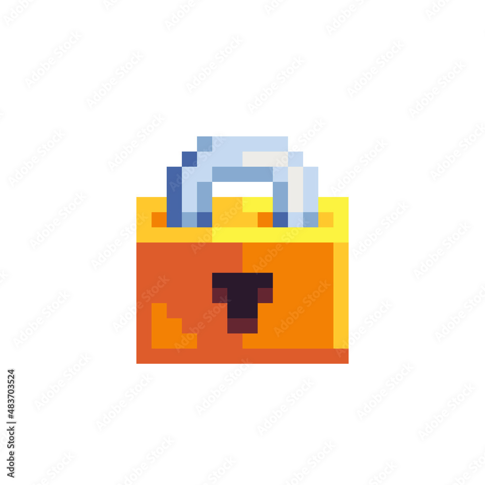Golden lock sticker, pixel art icon, design for logo, web, mobile app ...