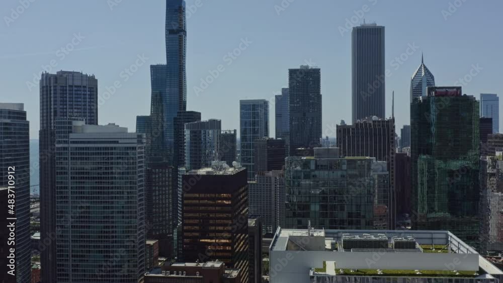 Chicago Illinois Aerial v68 low level drone flyover high rise ...