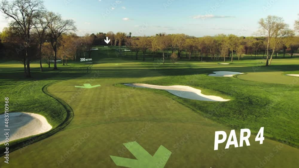 Golf course par 4 hole with meter labels. Motion graphic illustration ...