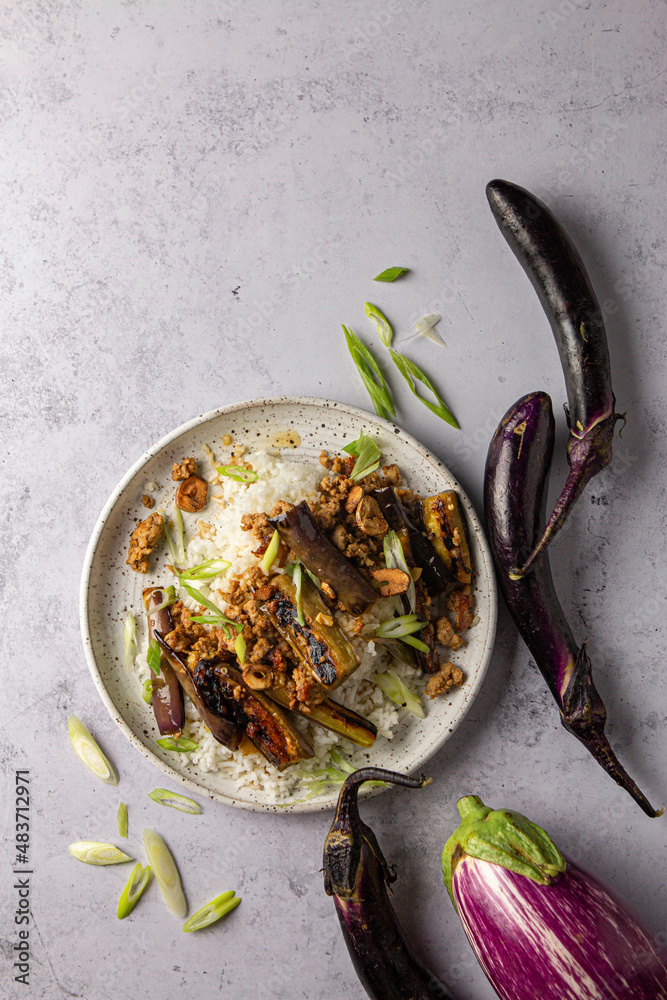 Adobo Style Eggplant savoury meal Stock Photo | Adobe Stock