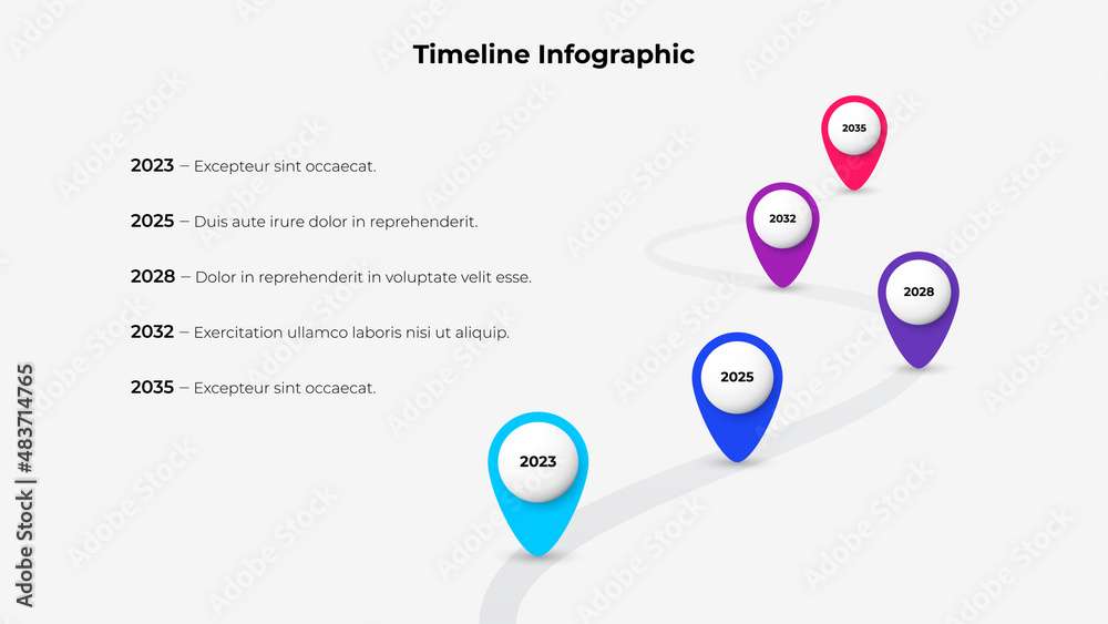 Vector infographic timeline template with 5 markers on a curved line ...
